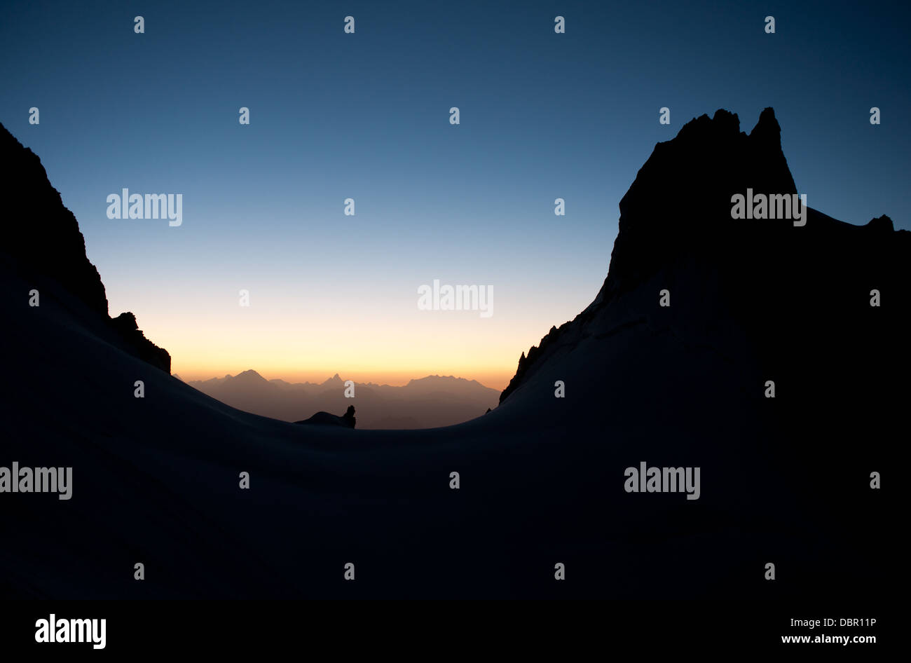 Sunrise over Peuterey ridge, Italian Alps, Mont Blanc masif. Aiguille ...