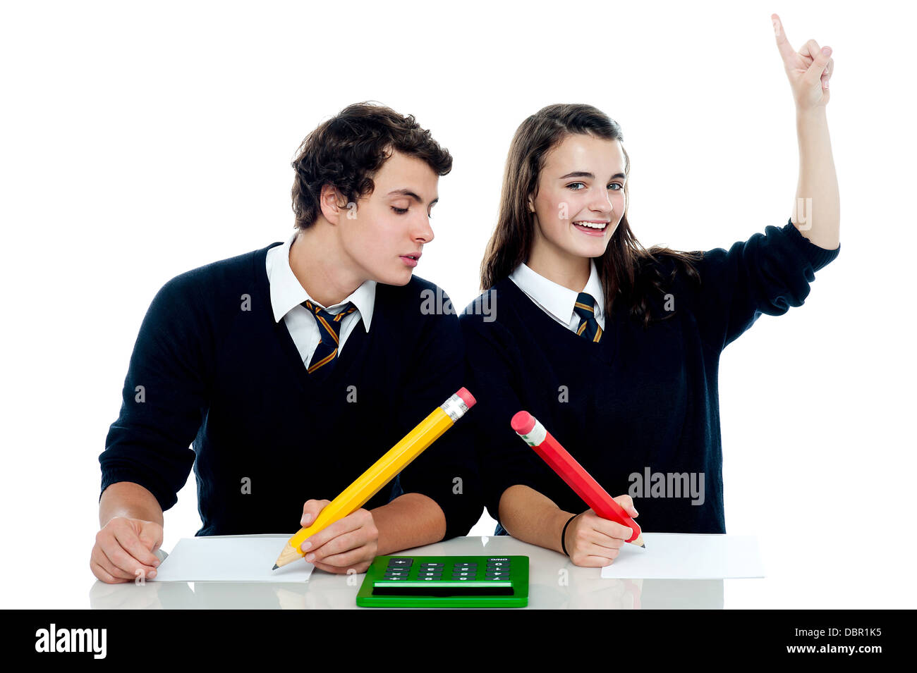 School boy peeping into the girls answer sheet Stock Photo - Alamy