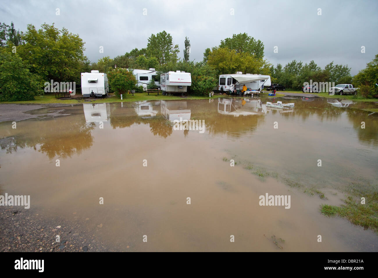 Rainwater flood in campground Stock Photo - Alamy