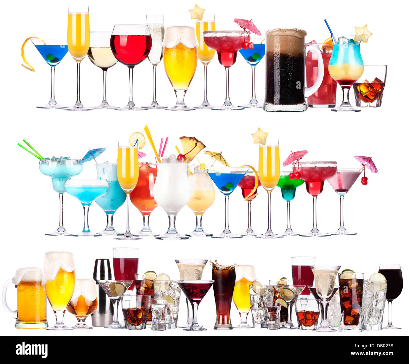 Set of different alcoholic drinks and cocktails - beer,martini,soda ...