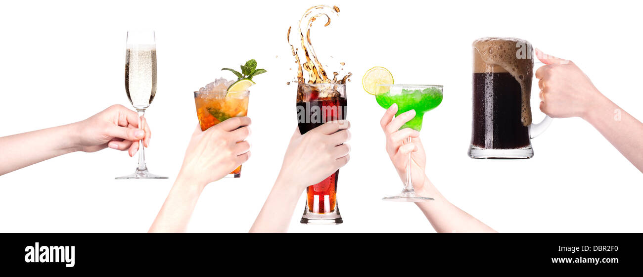 alcohol drinks set making toast isolated on a white background Stock ...