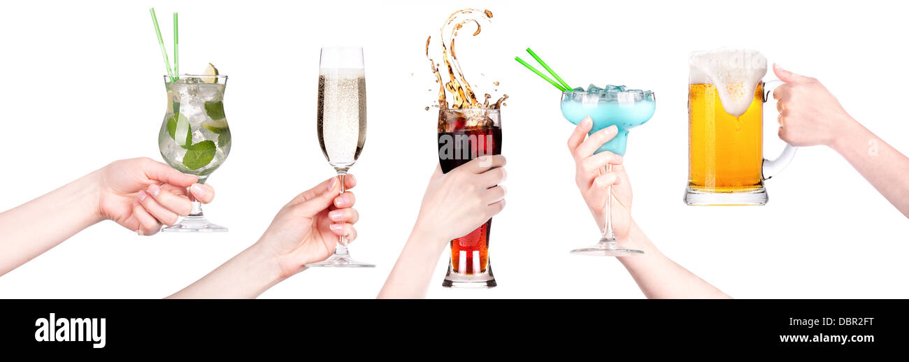alcohol drinks set making toast isolated on a white background Stock ...