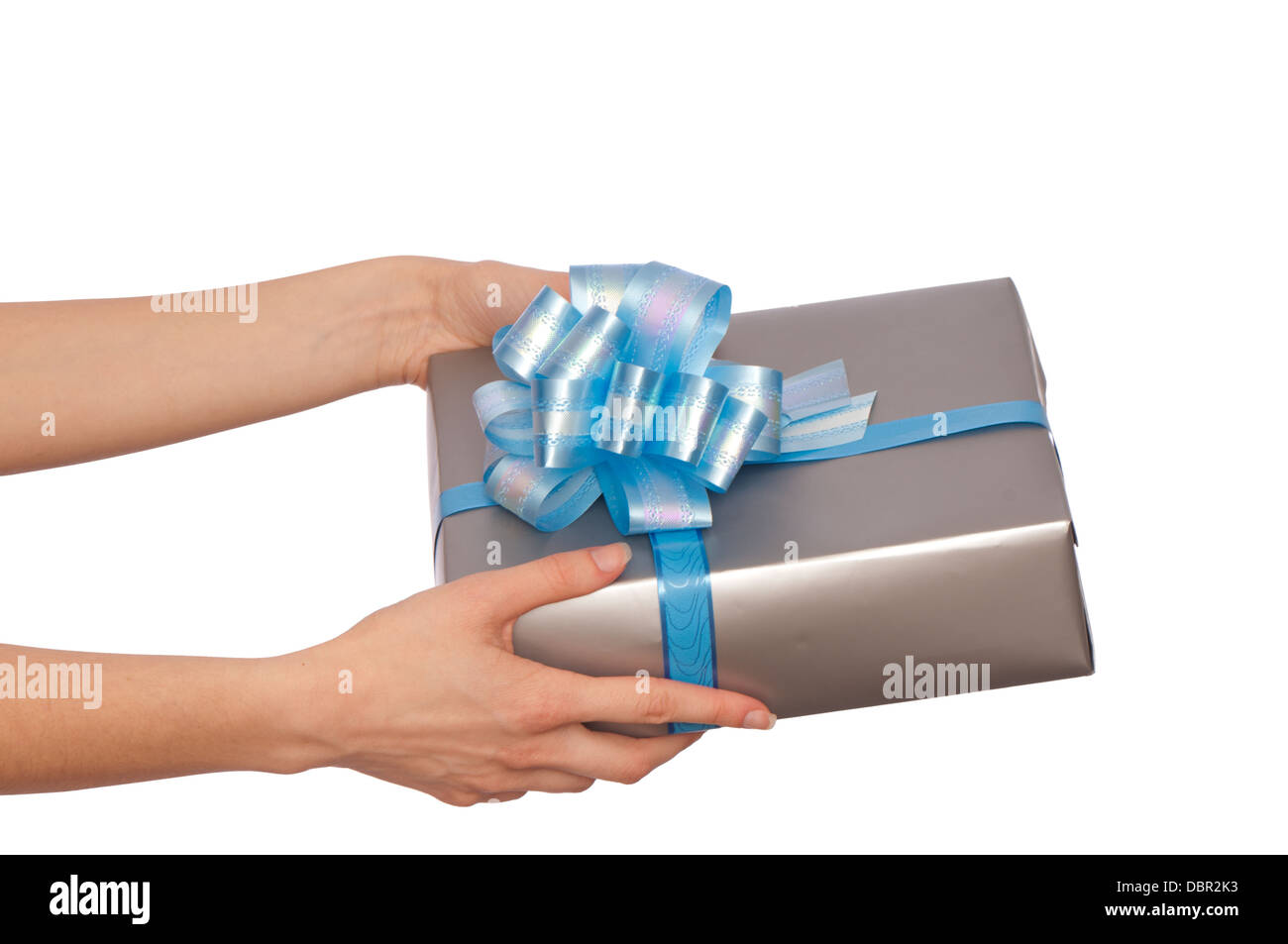 Woman shaking present ribbon hi-res stock photography and images - Alamy