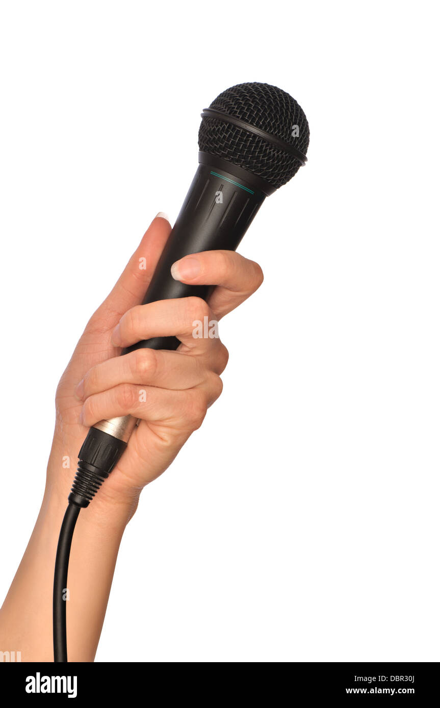 Young women woman microphone interview media hi-res stock photography ...
