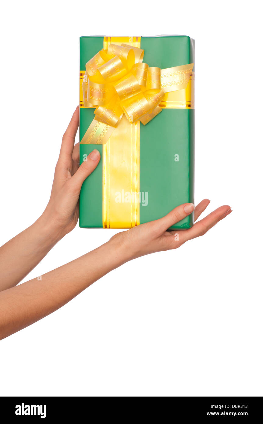 green box with yellow bow Stock Photo - Alamy
