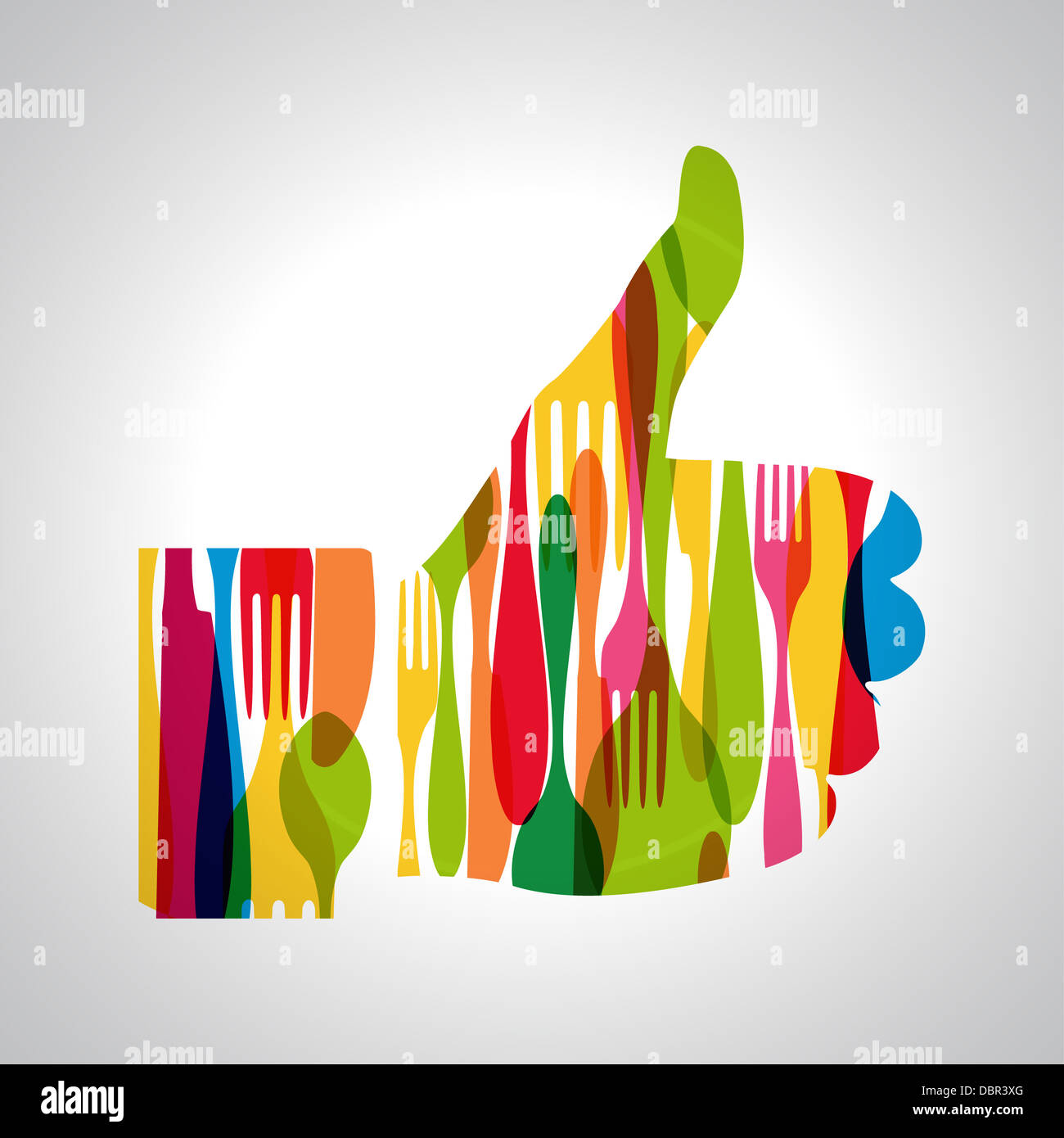 Diversity color cutlery pattern thumb up human hand shape. This vector ...
