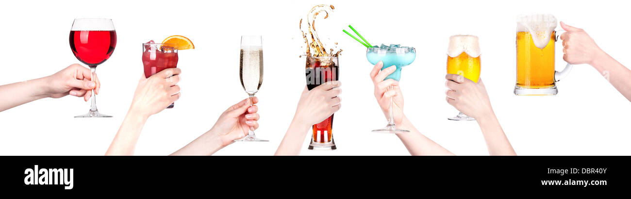 alcohol drinks set making toast isolated on a white background Stock ...