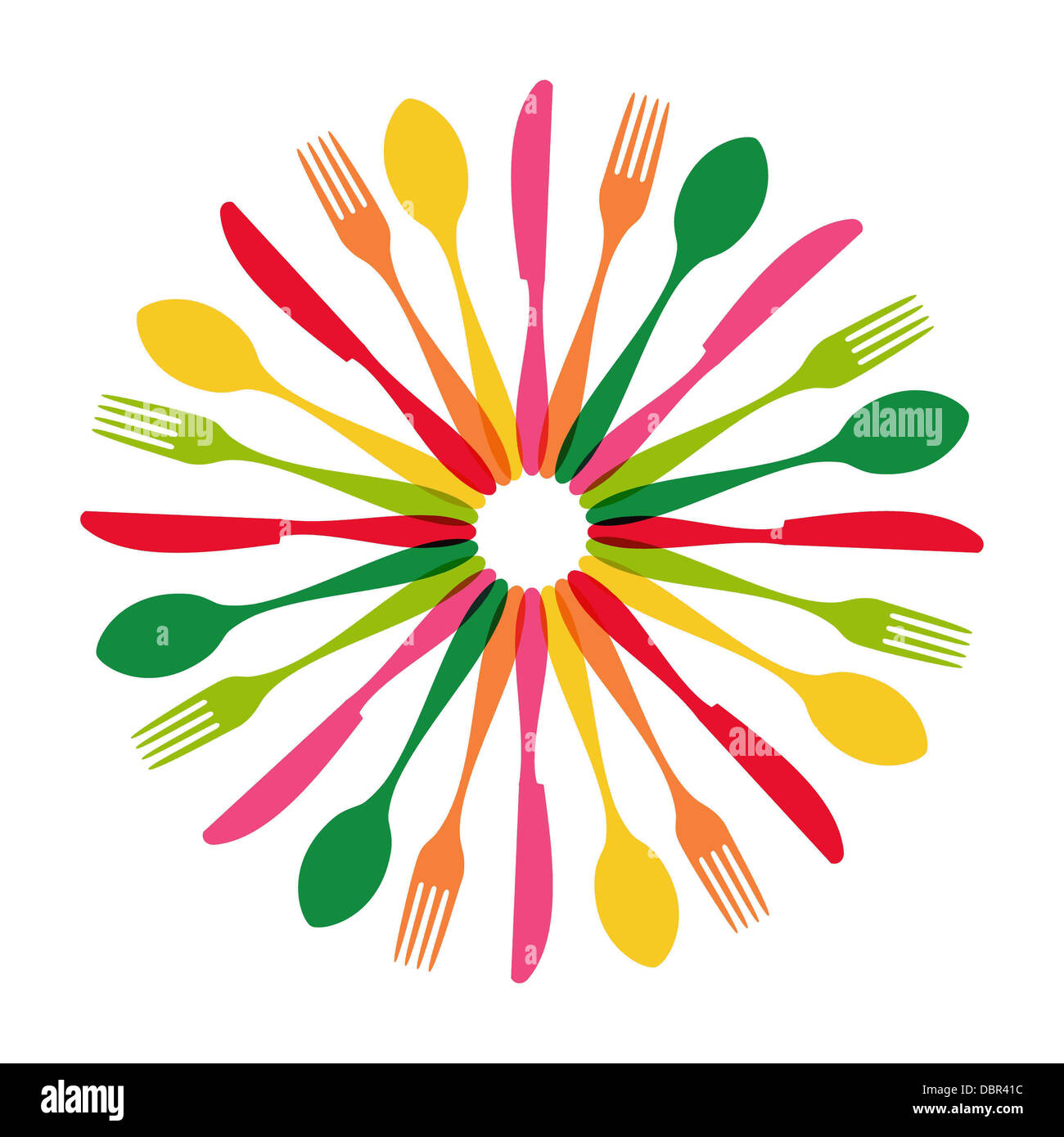 Colorful cutlery pattern circle shape. This vector illustration is ...