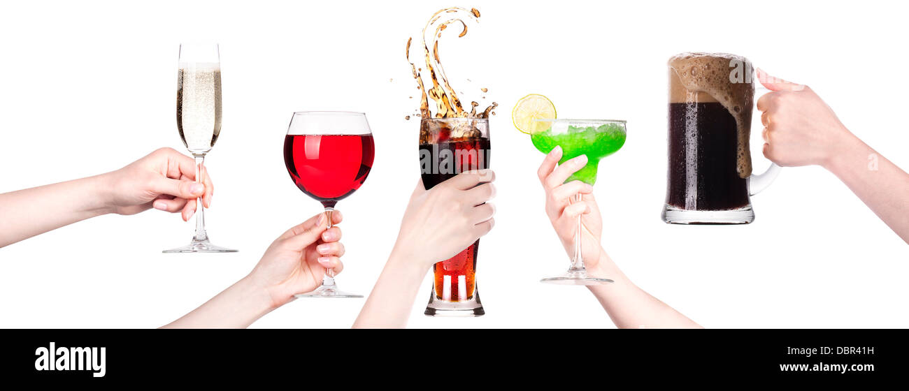 alcohol drinks set making toast isolated on a white background Stock ...