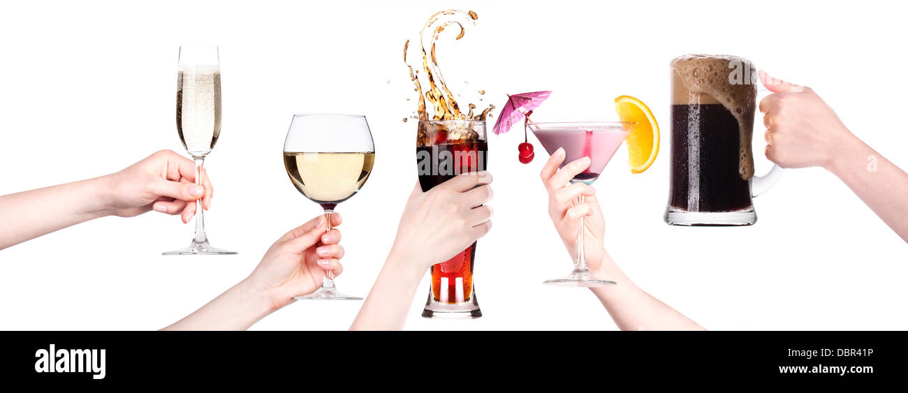 alcohol drinks set making toast isolated on a white background Stock ...