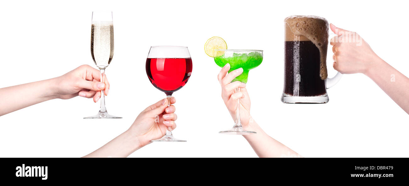alcohol drinks set making toast isolated on a white background Stock ...