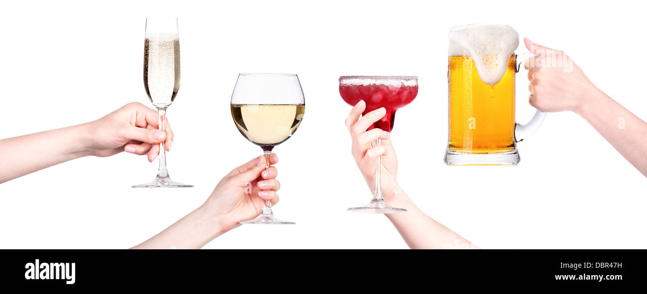 alcohol drinks set making toast isolated on a white background Stock ...