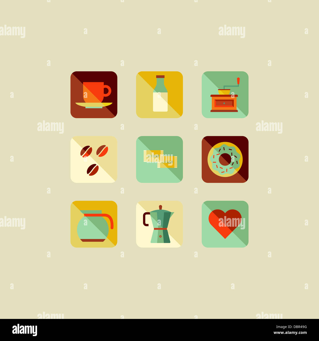 Coffee elements flat icons illustration set. This vector illustration ...