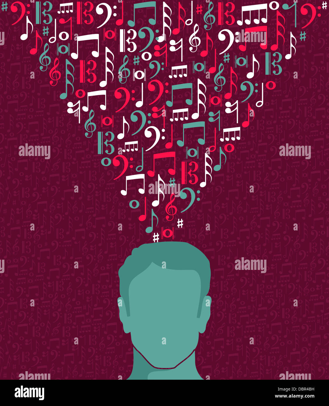 Music notes human male head concept illustration. Vector file layered ...