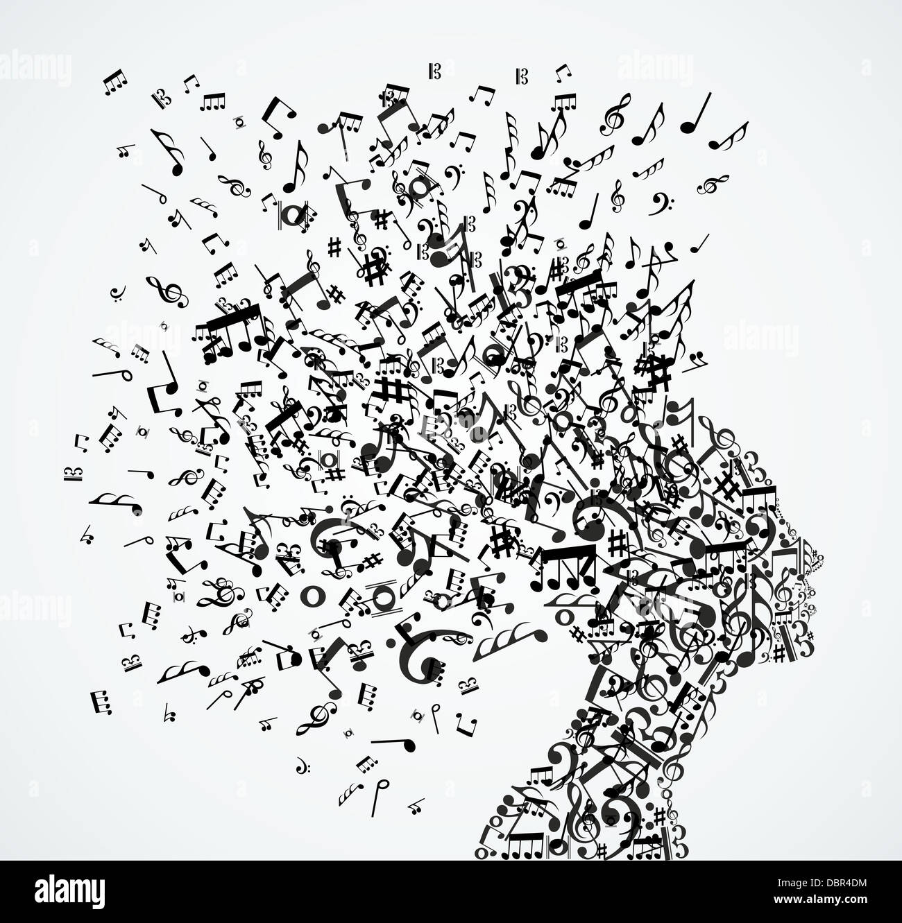 Music notes splash from woman's head illustration. Vector file layered ...