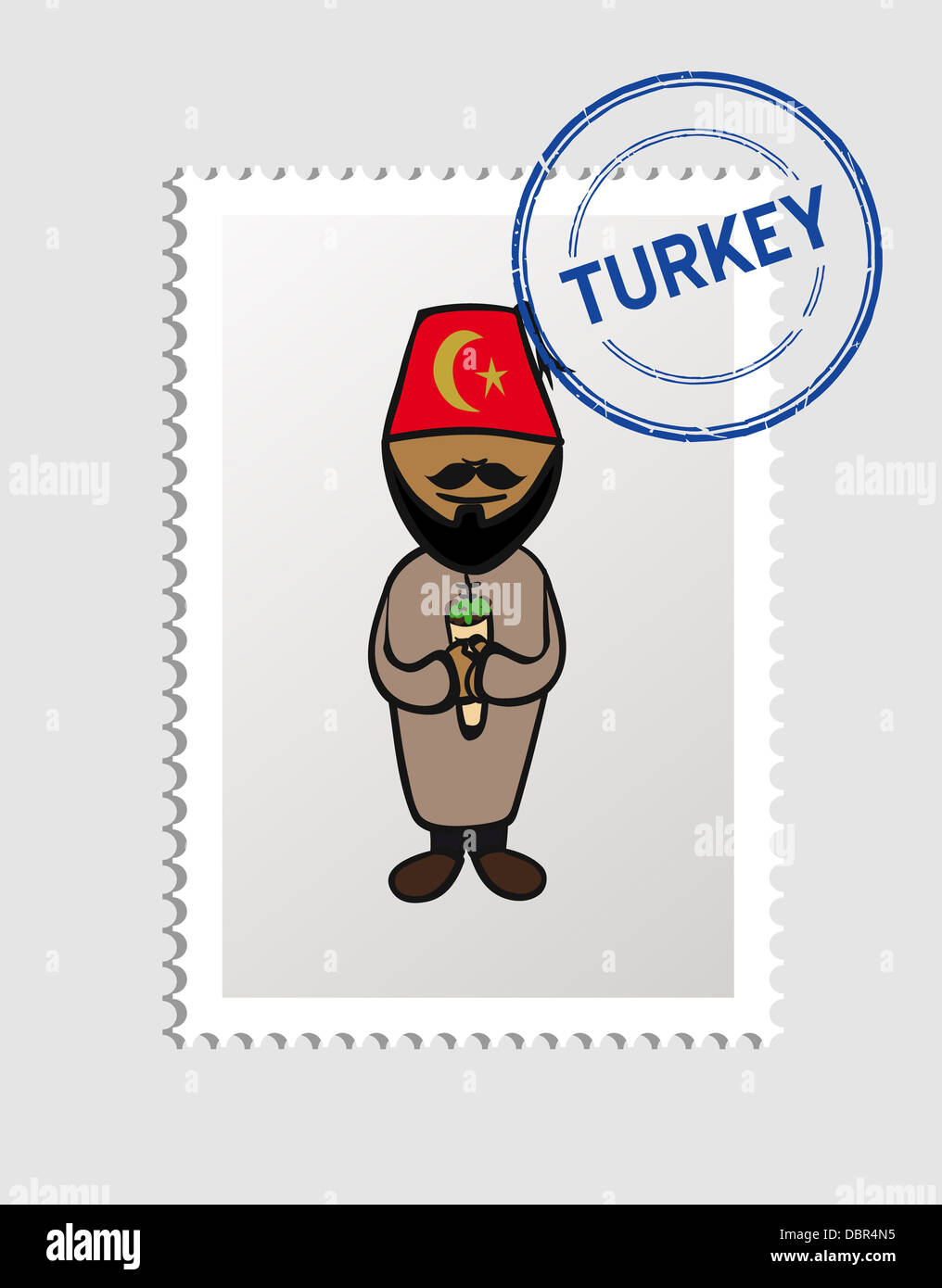 Turkish man cartoon with turkey postal stamp. Vector illustration ...