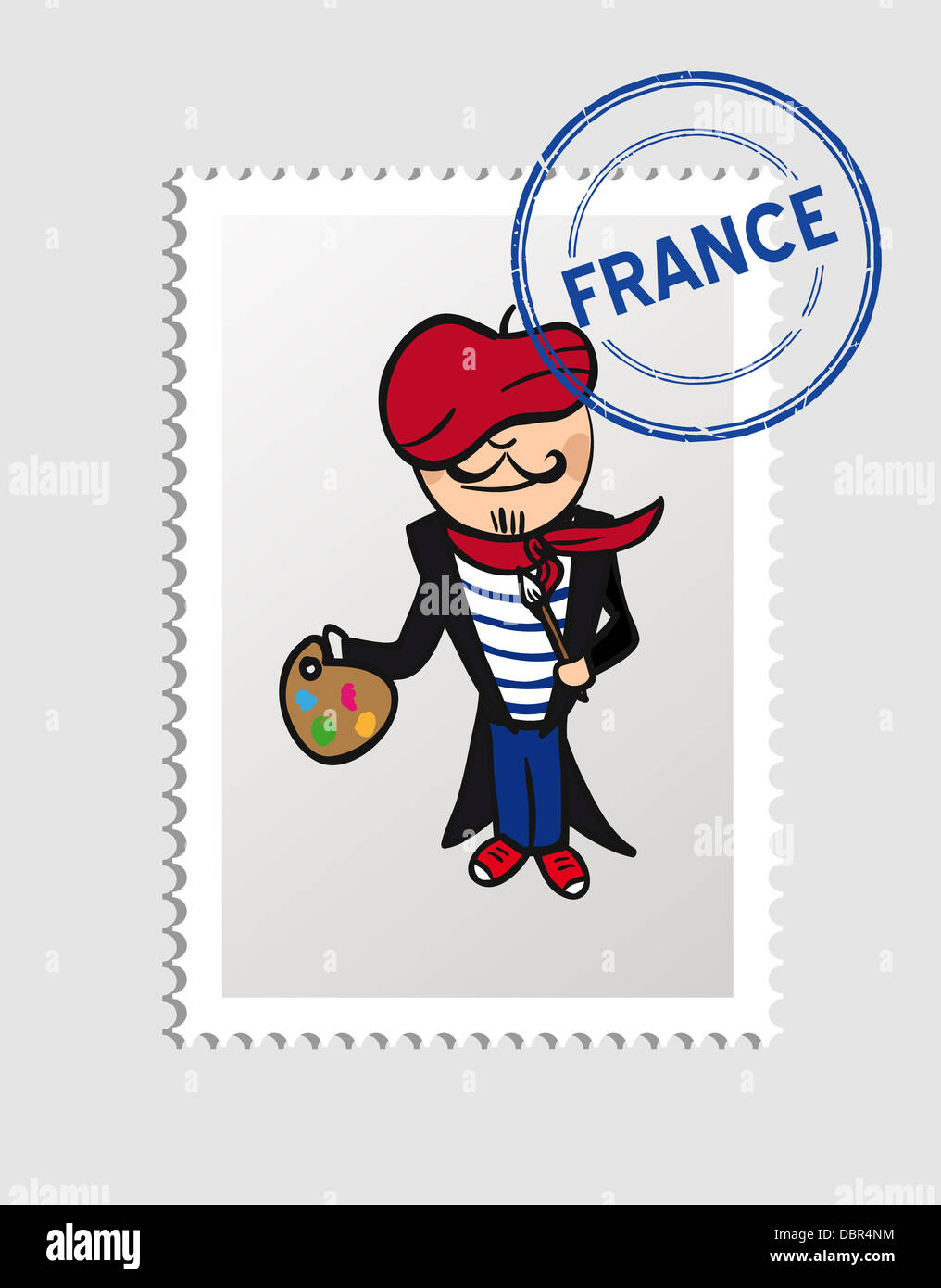 French person cartoon with france postal stamp. Vector illustration ...