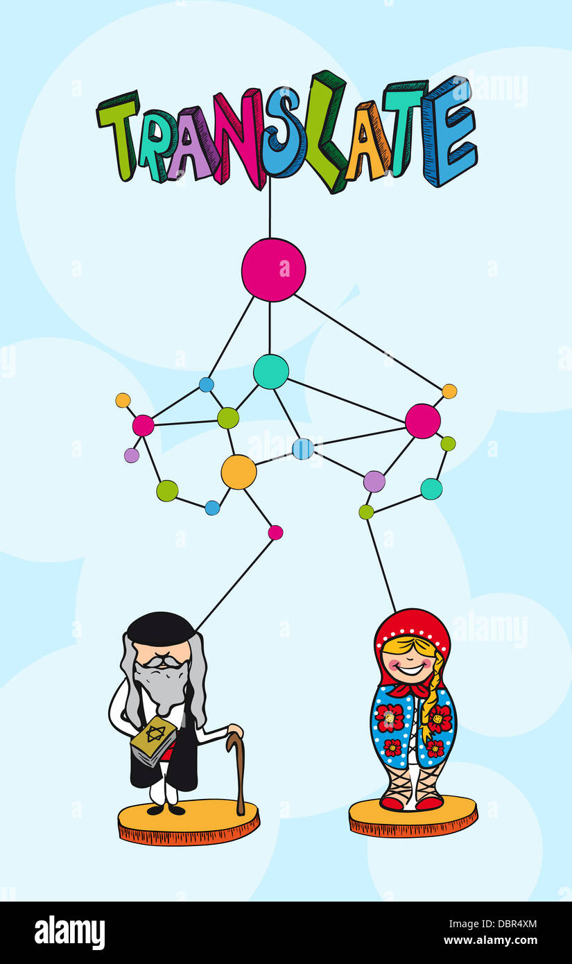 Translate web concept jewish man and russian woman cartoon illustration ...