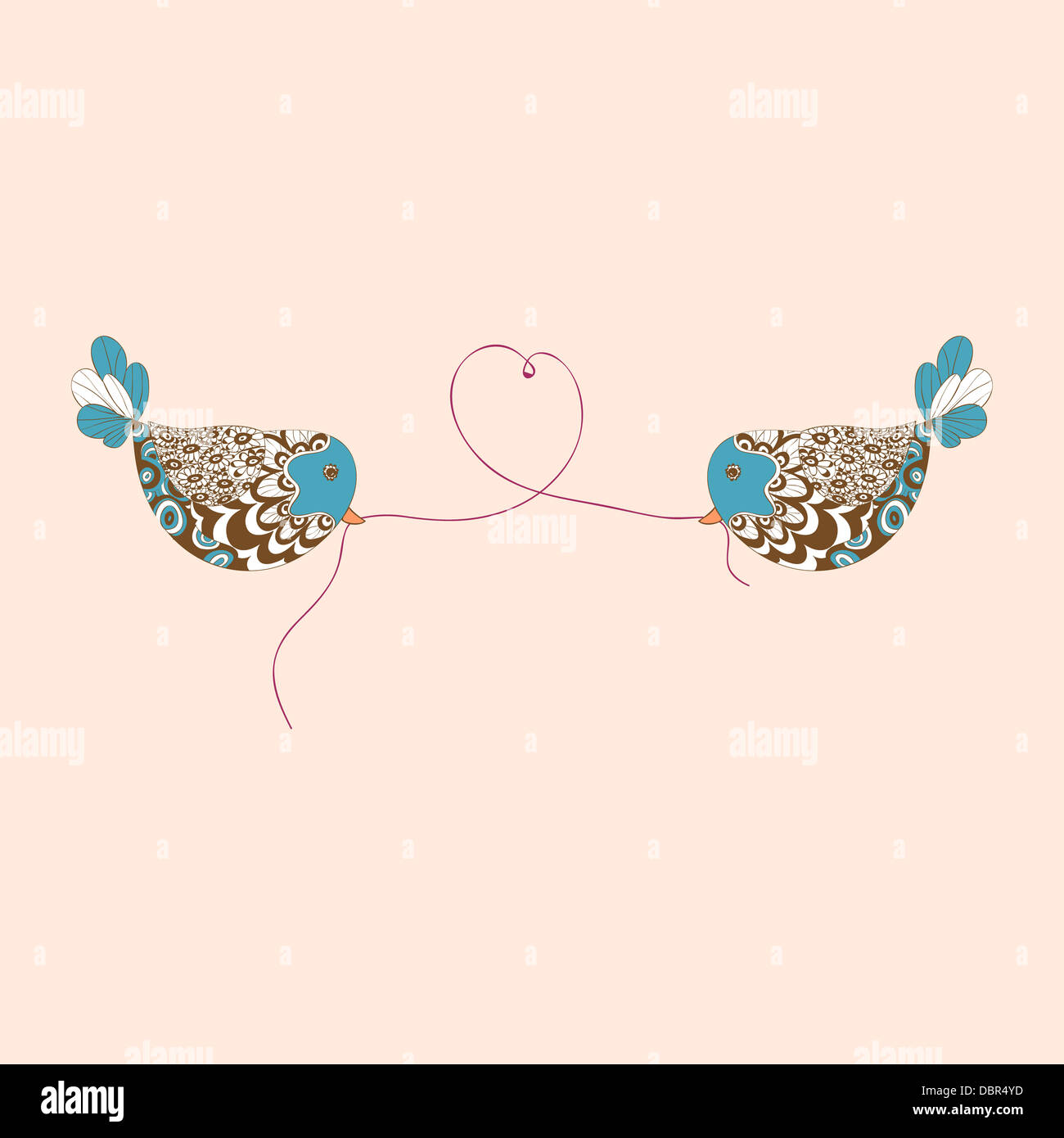 Vintage love birds heart shape, white background illustration. Vector ...