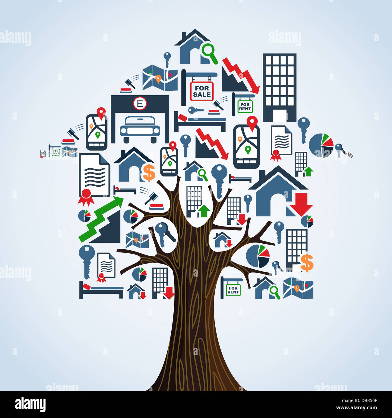 Real estate symbols tree house rental concept illustration. Vector file ...