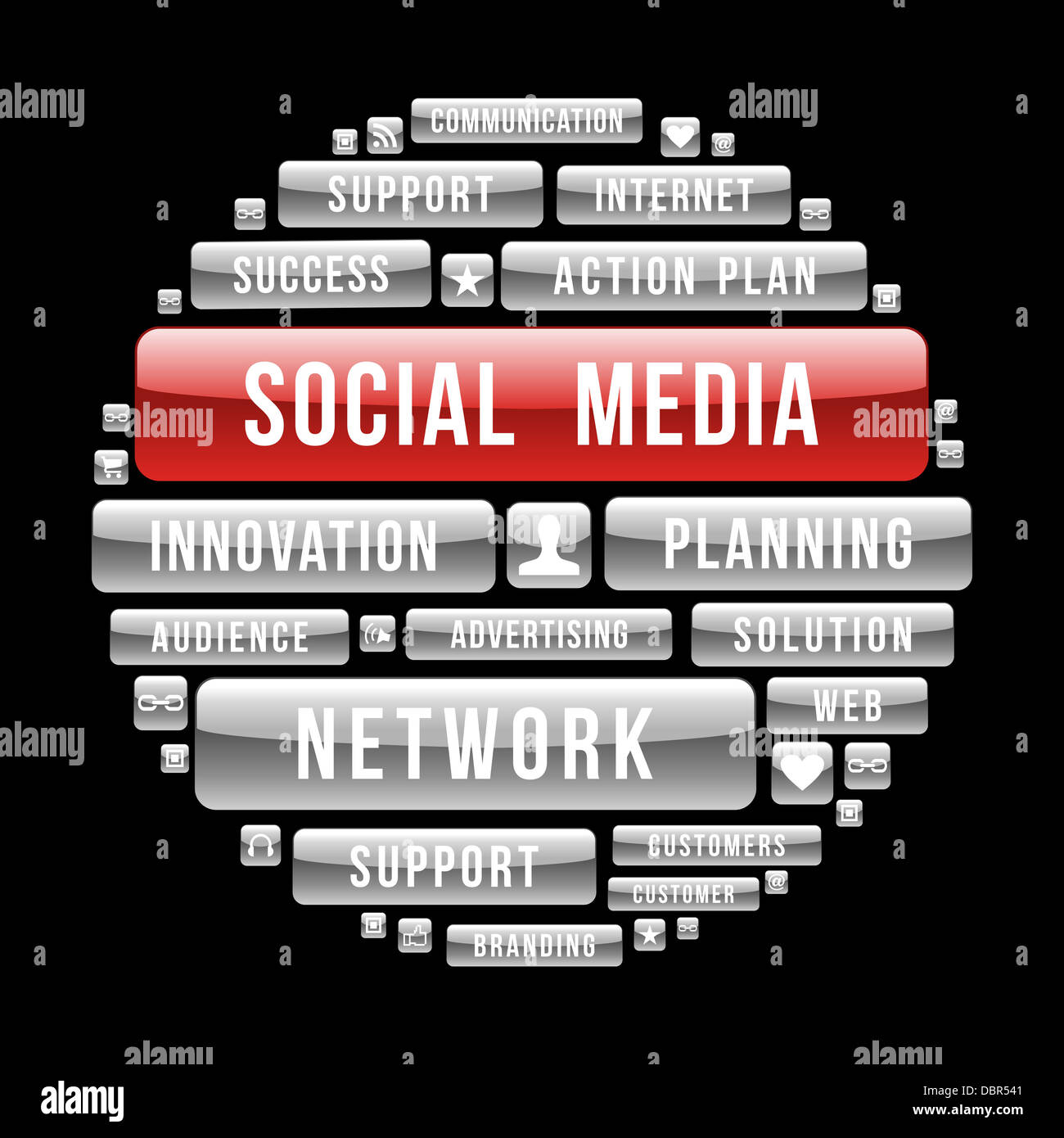 Social media circle with glossy web buttons. Vector illustration ...