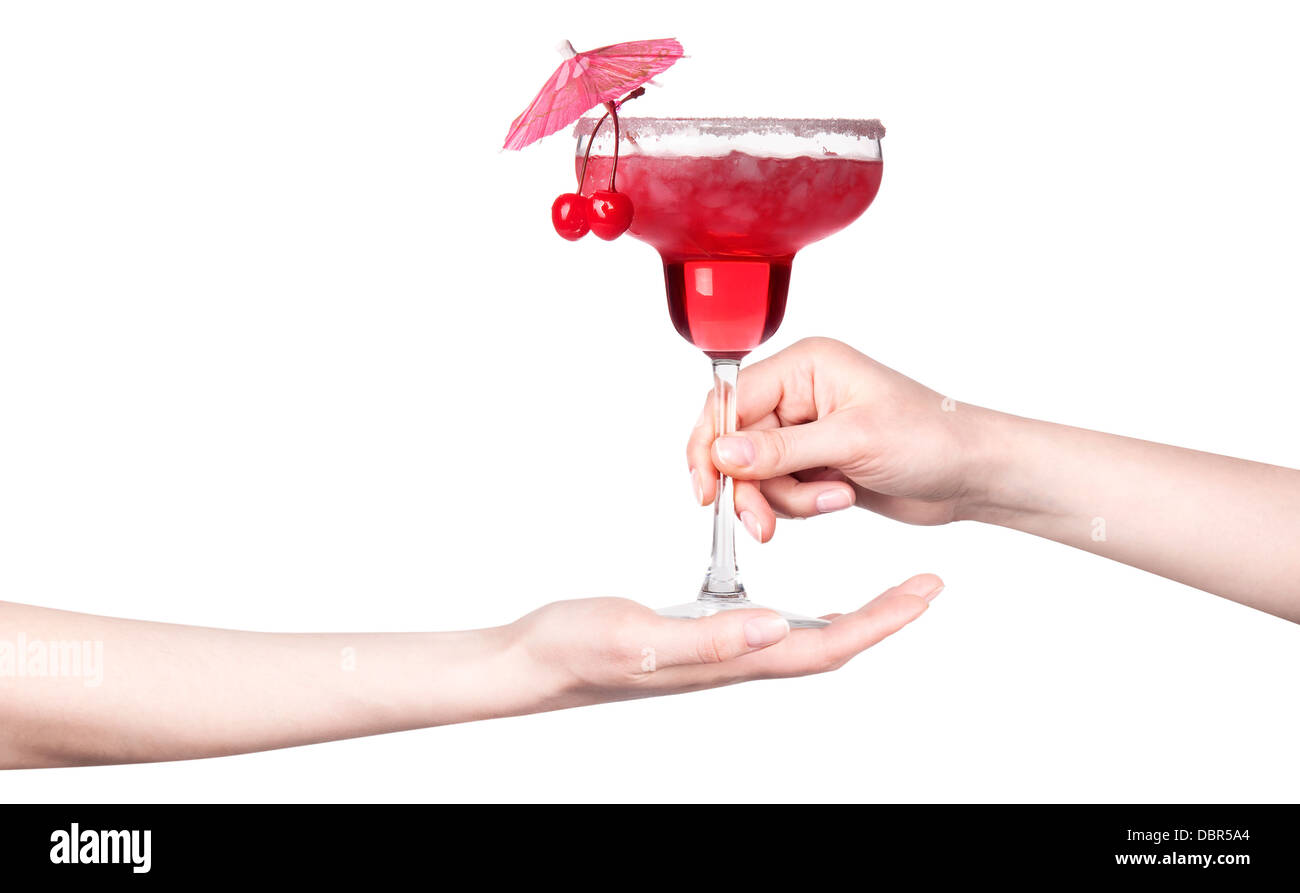 hand offer alcohol cocktail isolated on a white background Stock Photo ...
