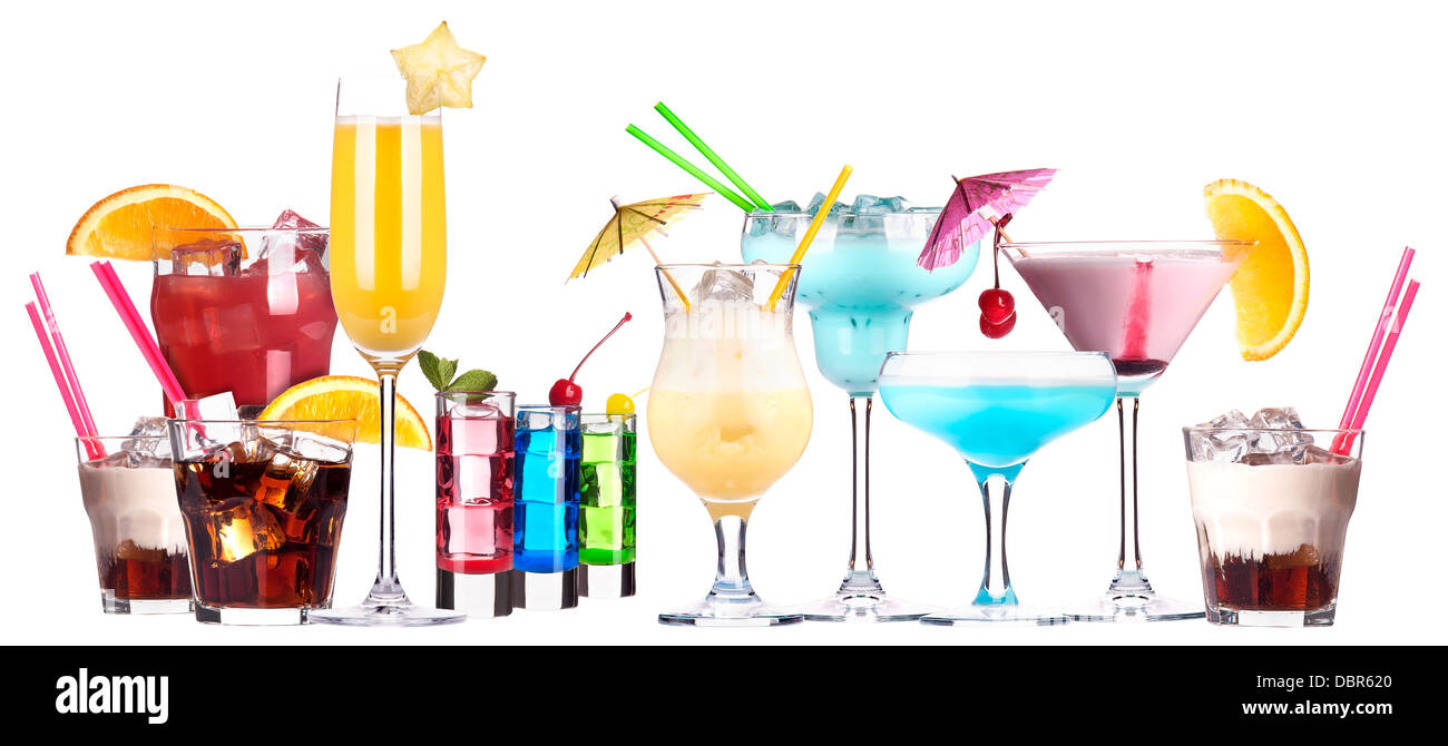 alcoholic cocktail set isolated on white background Stock Photo - Alamy