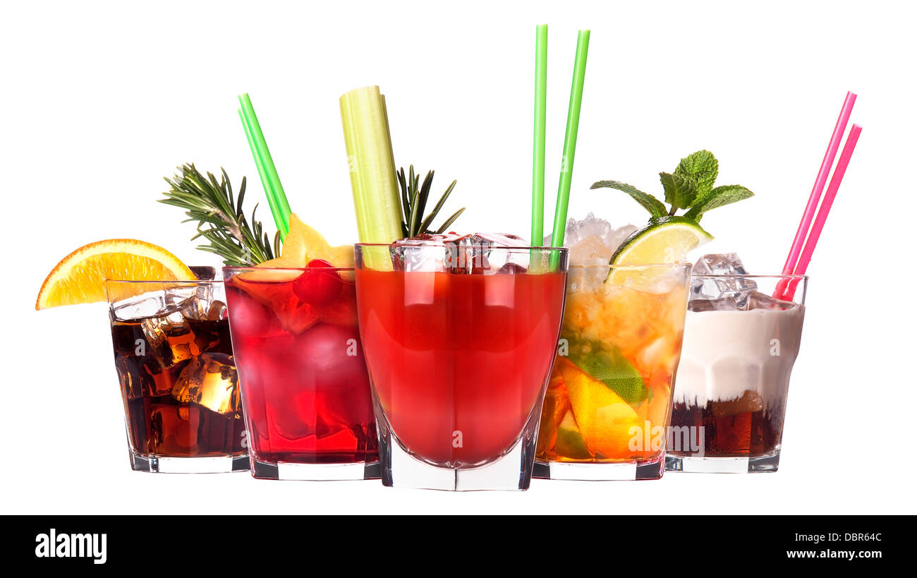 alcoholic cocktail set isolated on white background Stock Photo - Alamy