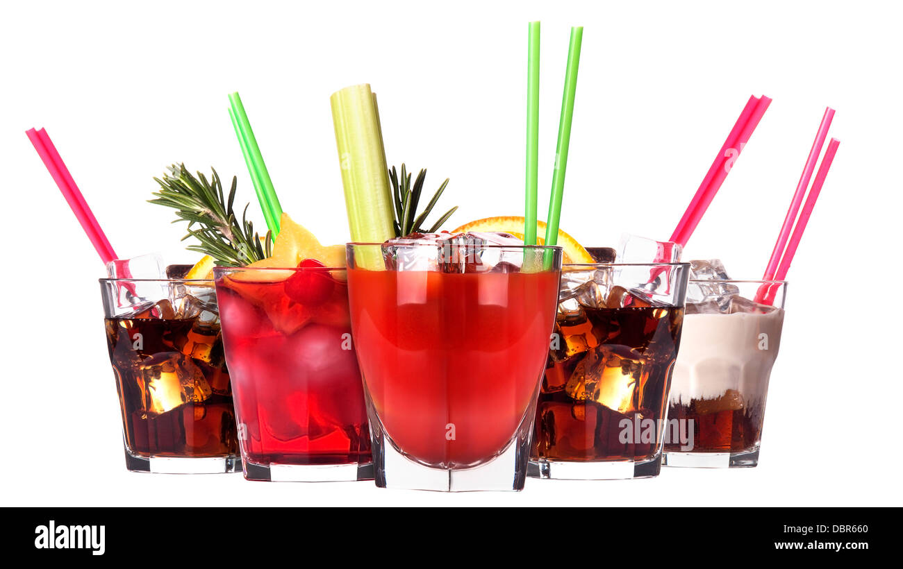 alcoholic cocktail set isolated on white background Stock Photo - Alamy
