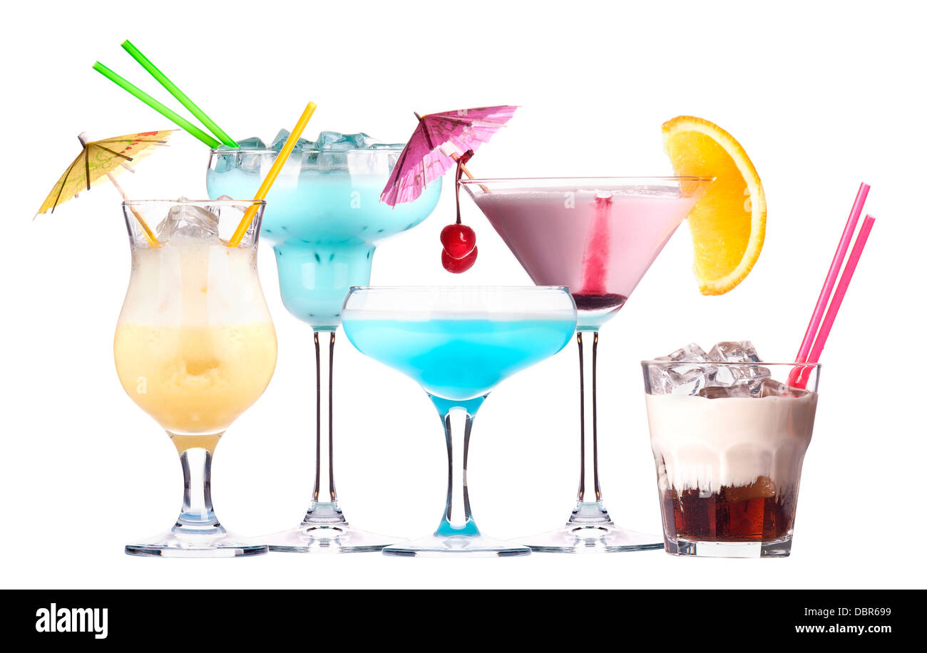 alcoholic cocktail set isolated on white background Stock Photo - Alamy
