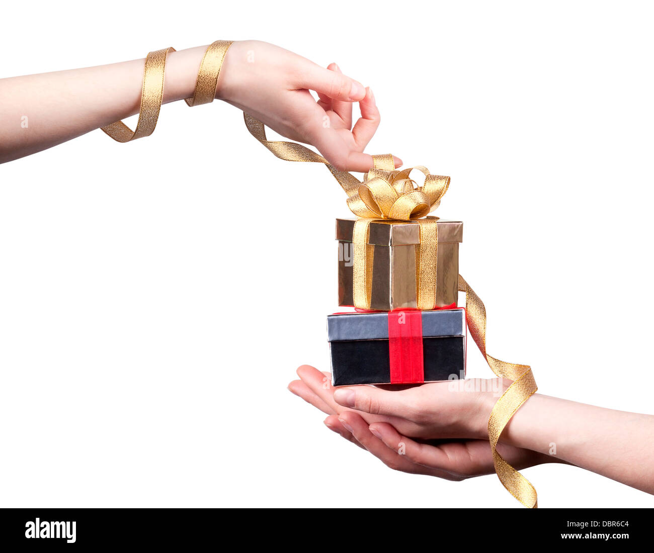 taking a gift concept isolated on a white background Stock Photo - Alamy