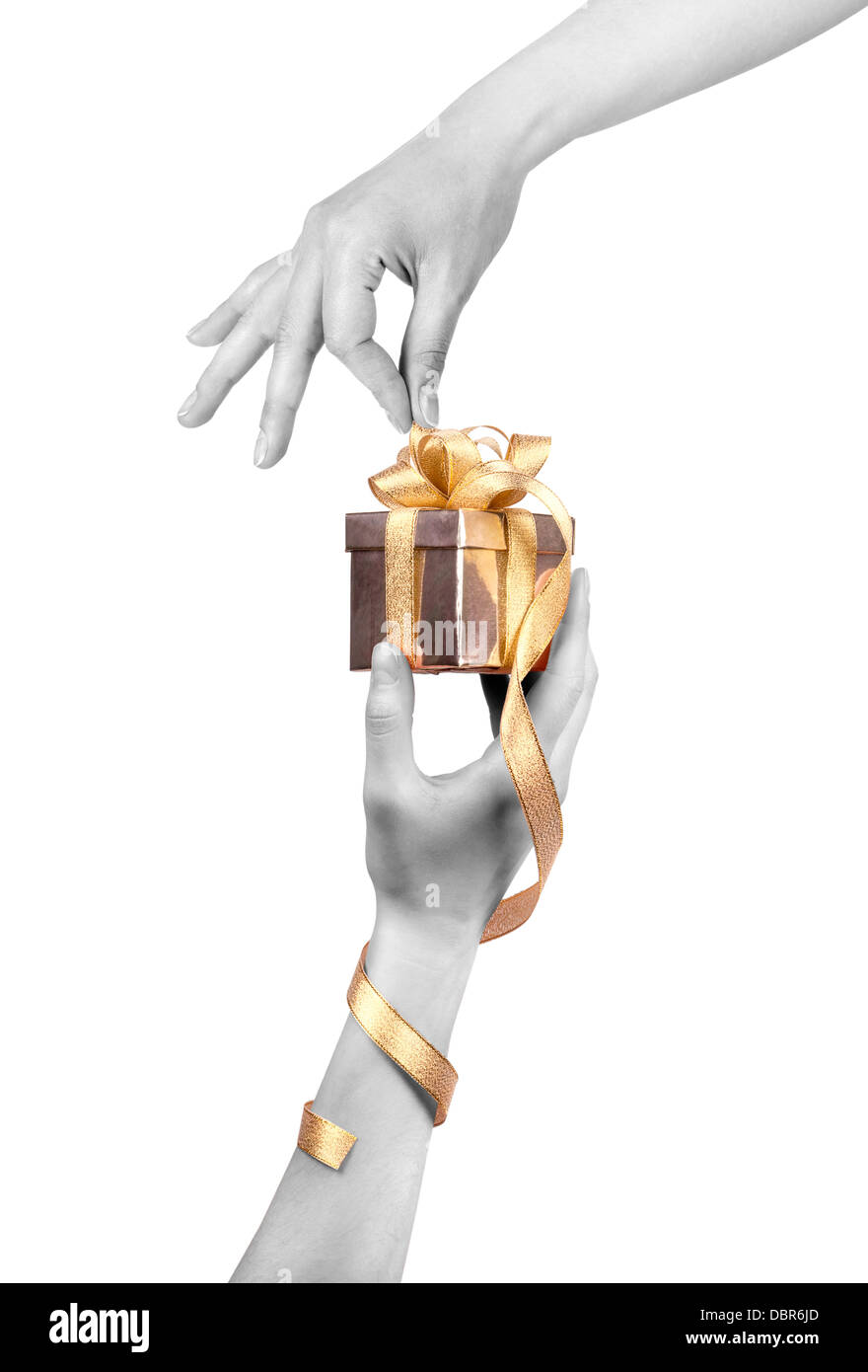 taking a gift concept isolated on a white background Stock Photo - Alamy