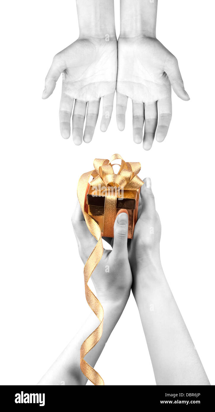 taking a gift concept isolated on a white background Stock Photo - Alamy