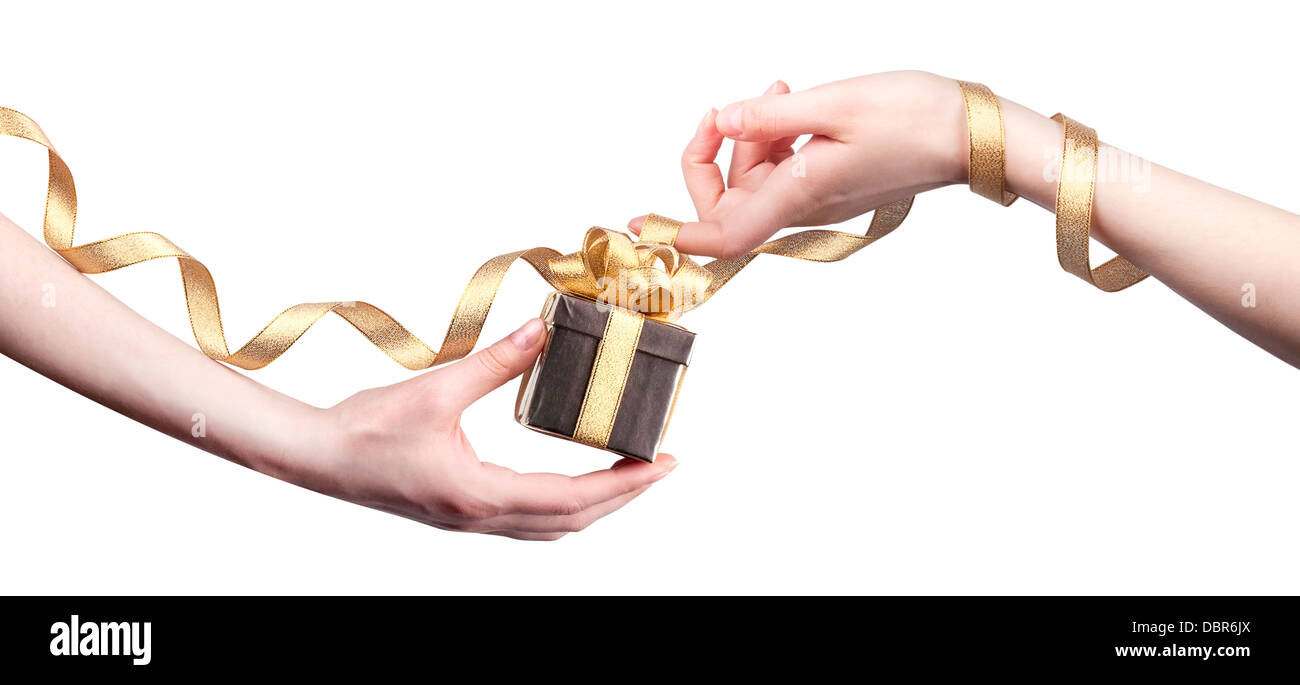 taking a gift concept isolated on a white background Stock Photo - Alamy