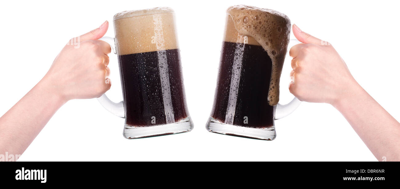 beer with hand making toast isolated on a white background Stock Photo ...