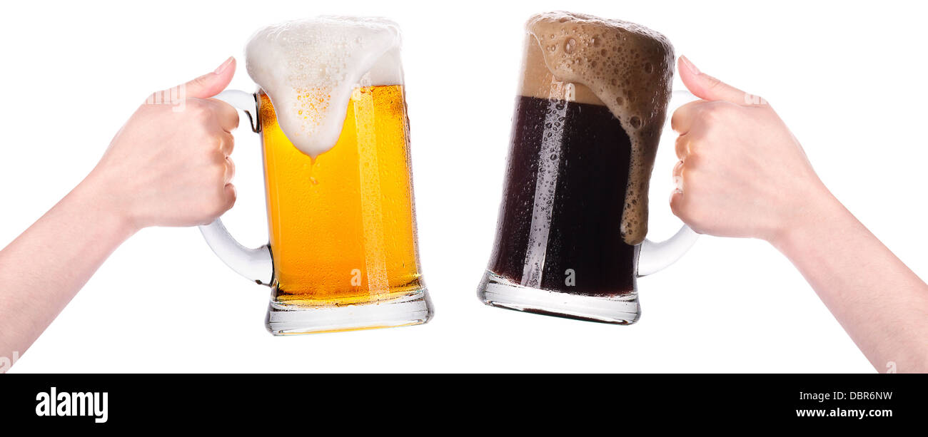 beer with hand making toast isolated on a white background Stock Photo ...