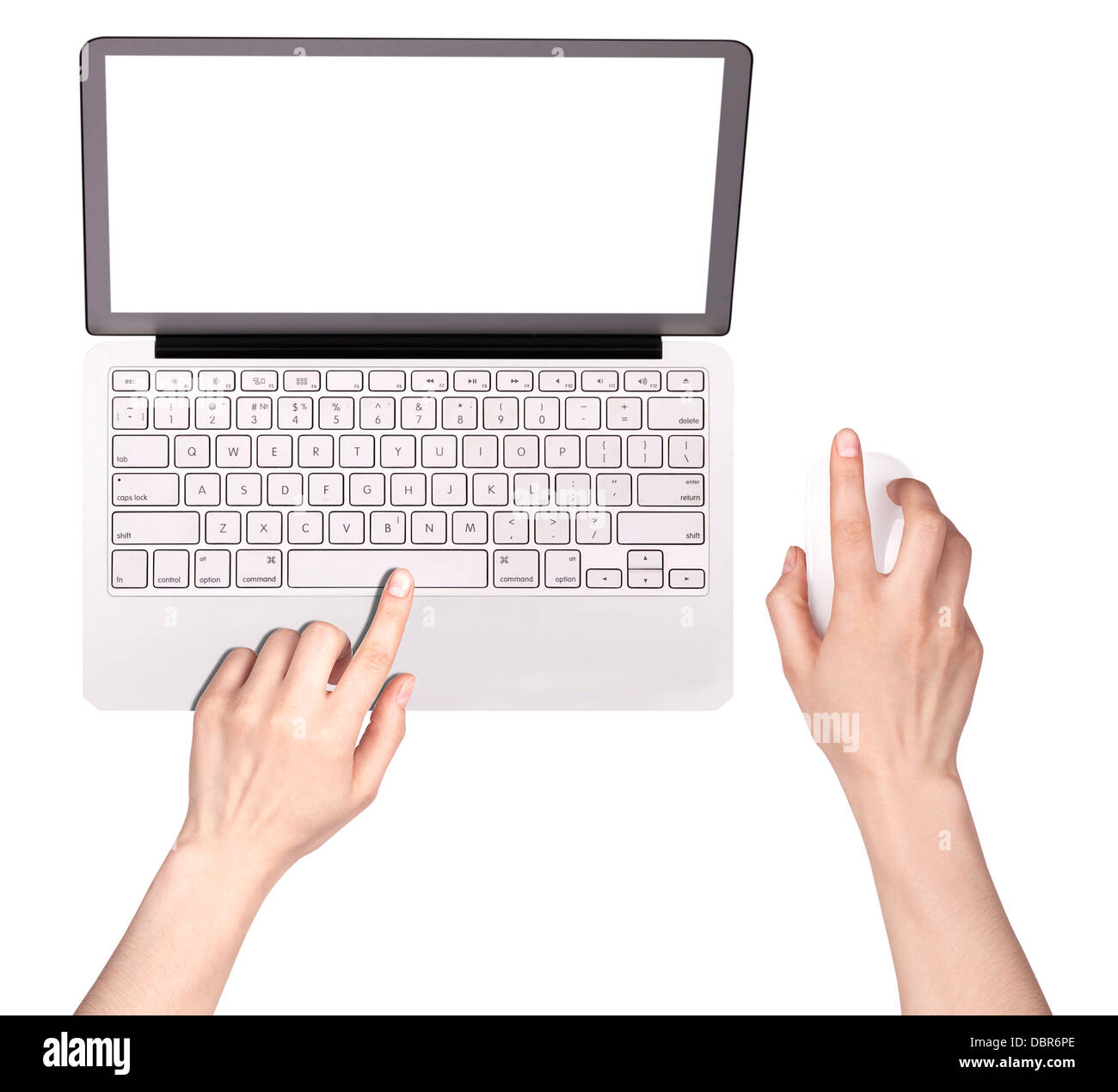 laptop with woman hand isolated on a white background Stock Photo - Alamy