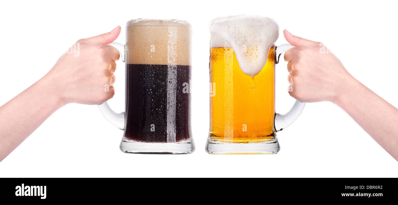 beer with hand making toast isolated on a white background Stock Photo ...