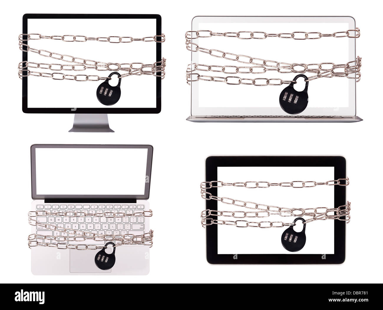computer wrapped in chains security concept isolated Stock Photo - Alamy