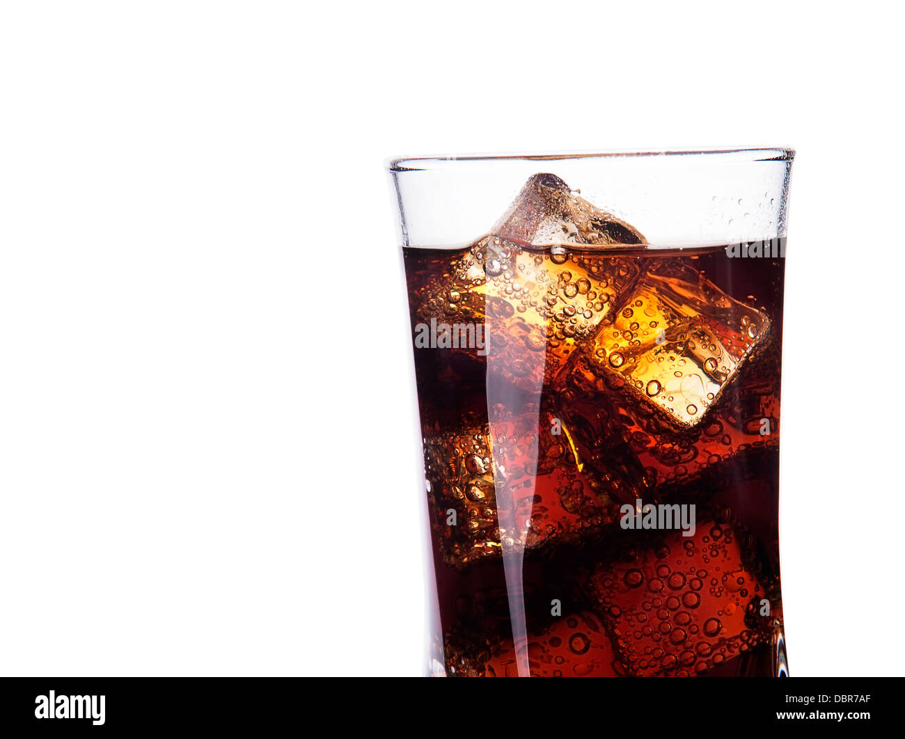 Fresh cola drink background with ice and splash isolated on a white ...
