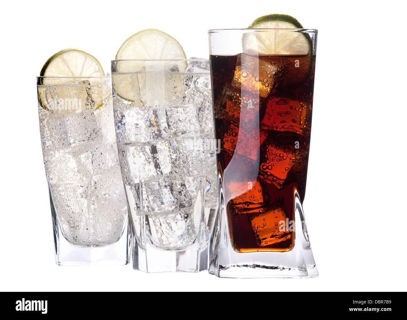 Fresh cola drink background with ice and splash isolated on a white ...