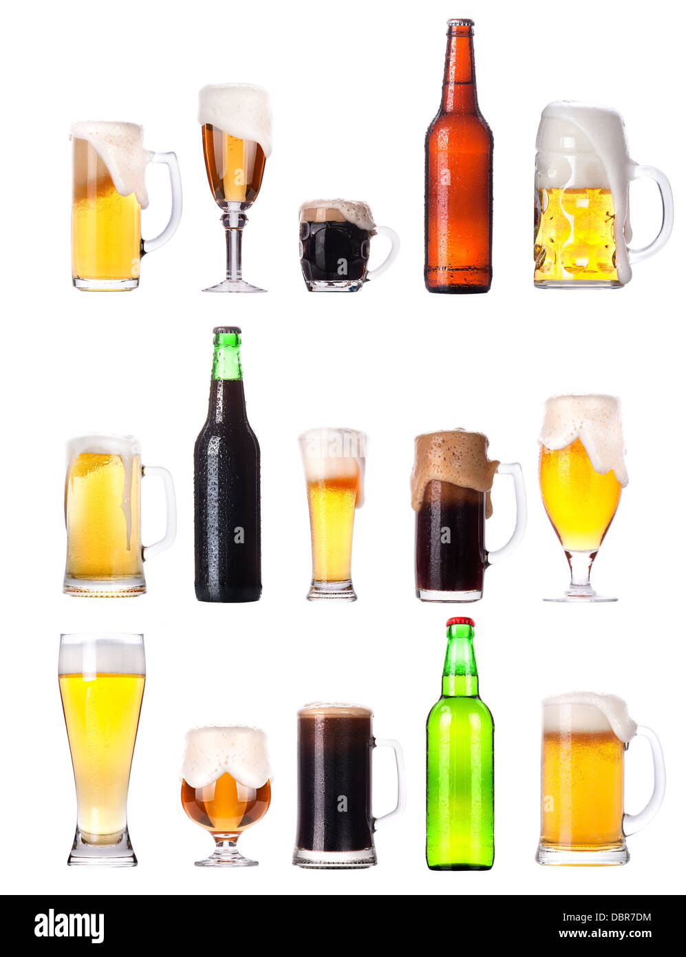 set with different beer isolated on white background Stock Photo - Alamy