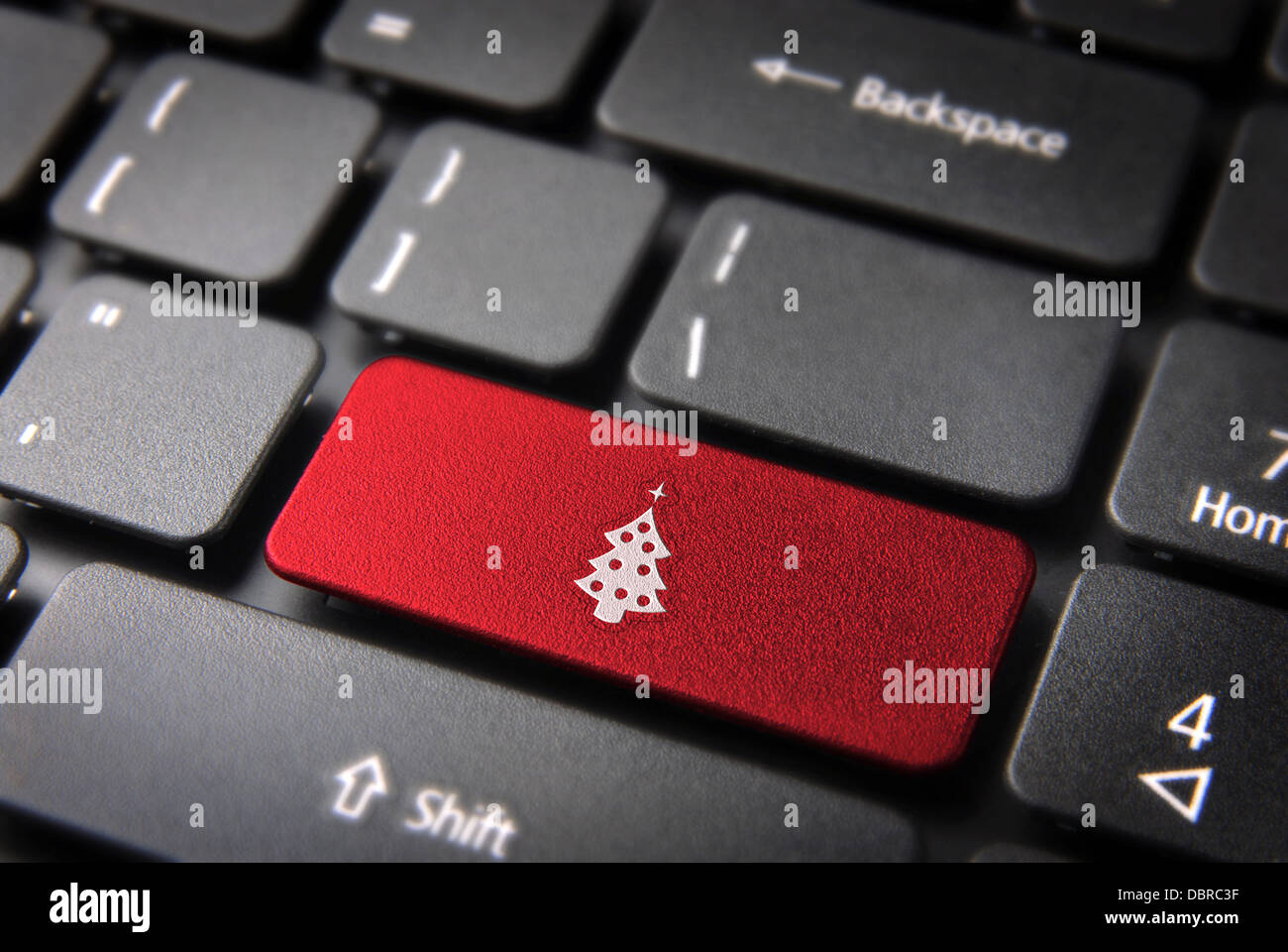 Red Christmas tree in keyboard key, season background Stock Photo - Alamy
