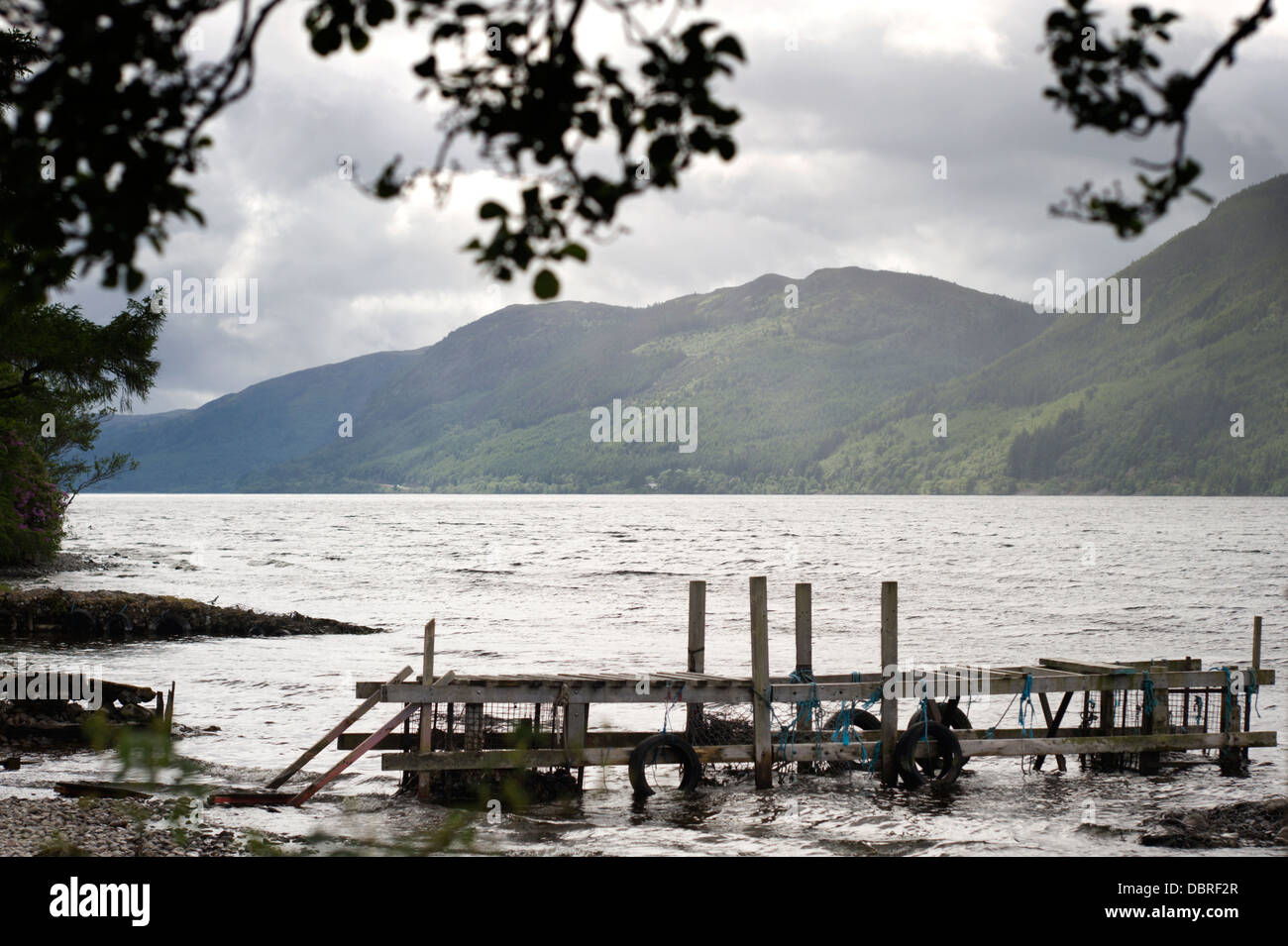 View of Loch Ness and the piers from Lower Foyers near Inverness ...