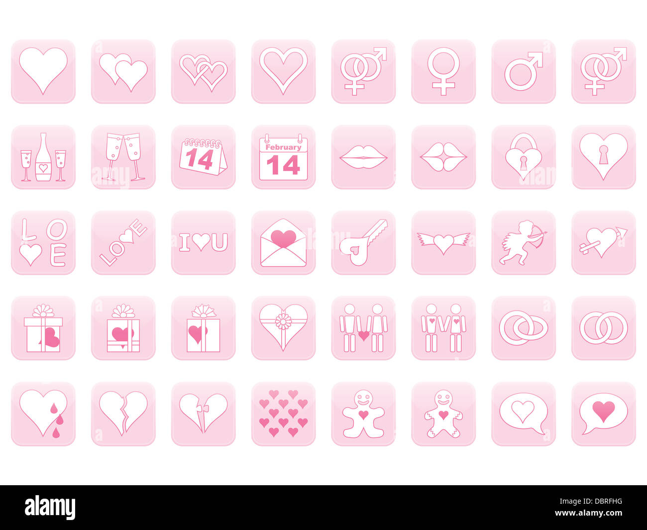set of pink icons for Day of Valentine Stock Photo - Alamy
