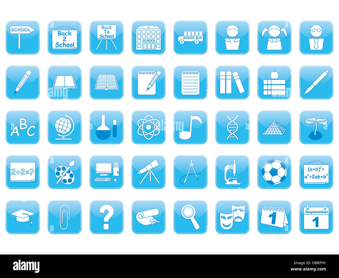 set of blue education icons Stock Photo - Alamy