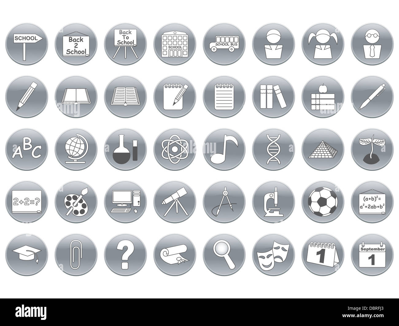 set of round school icons Stock Photo - Alamy