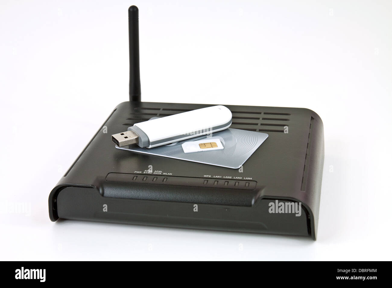 Wireless modem on the ADSL modem on a white background Stock Photo - Alamy