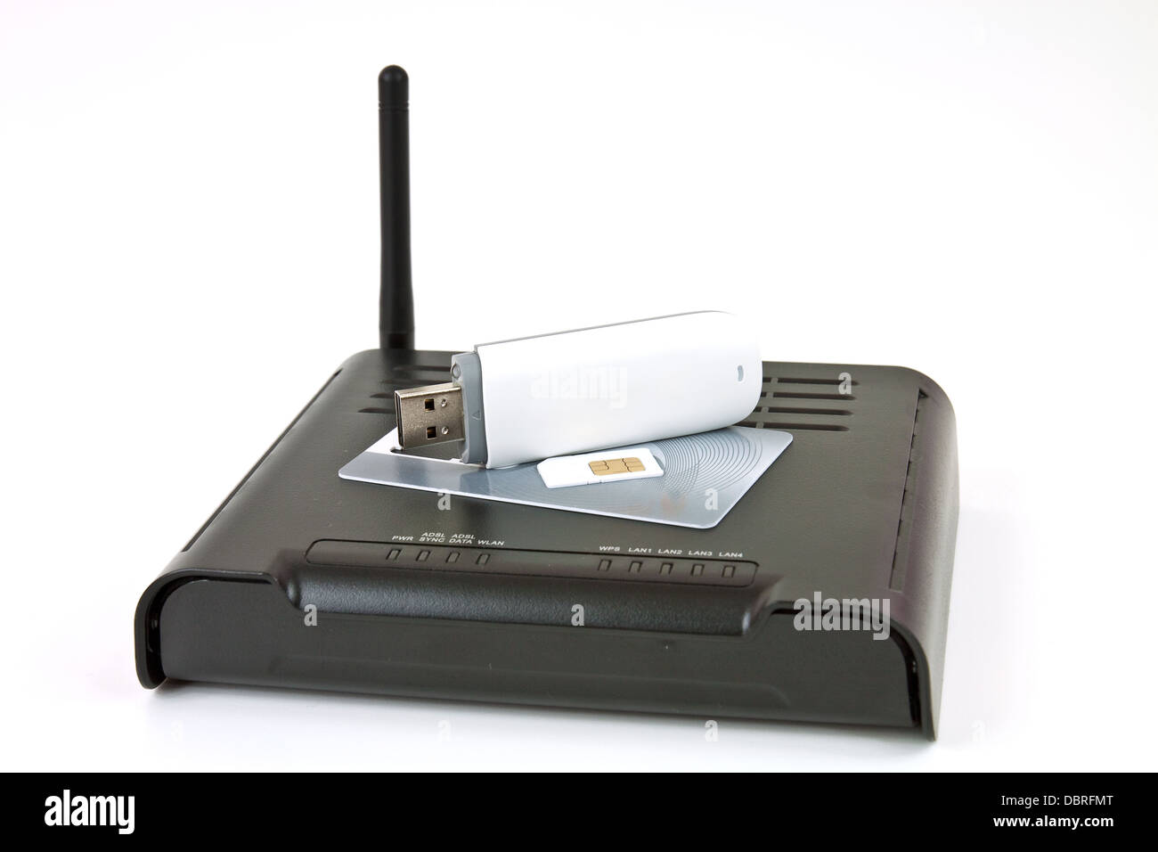 Wireless modem on the ADSL modem on a white background Stock Photo - Alamy
