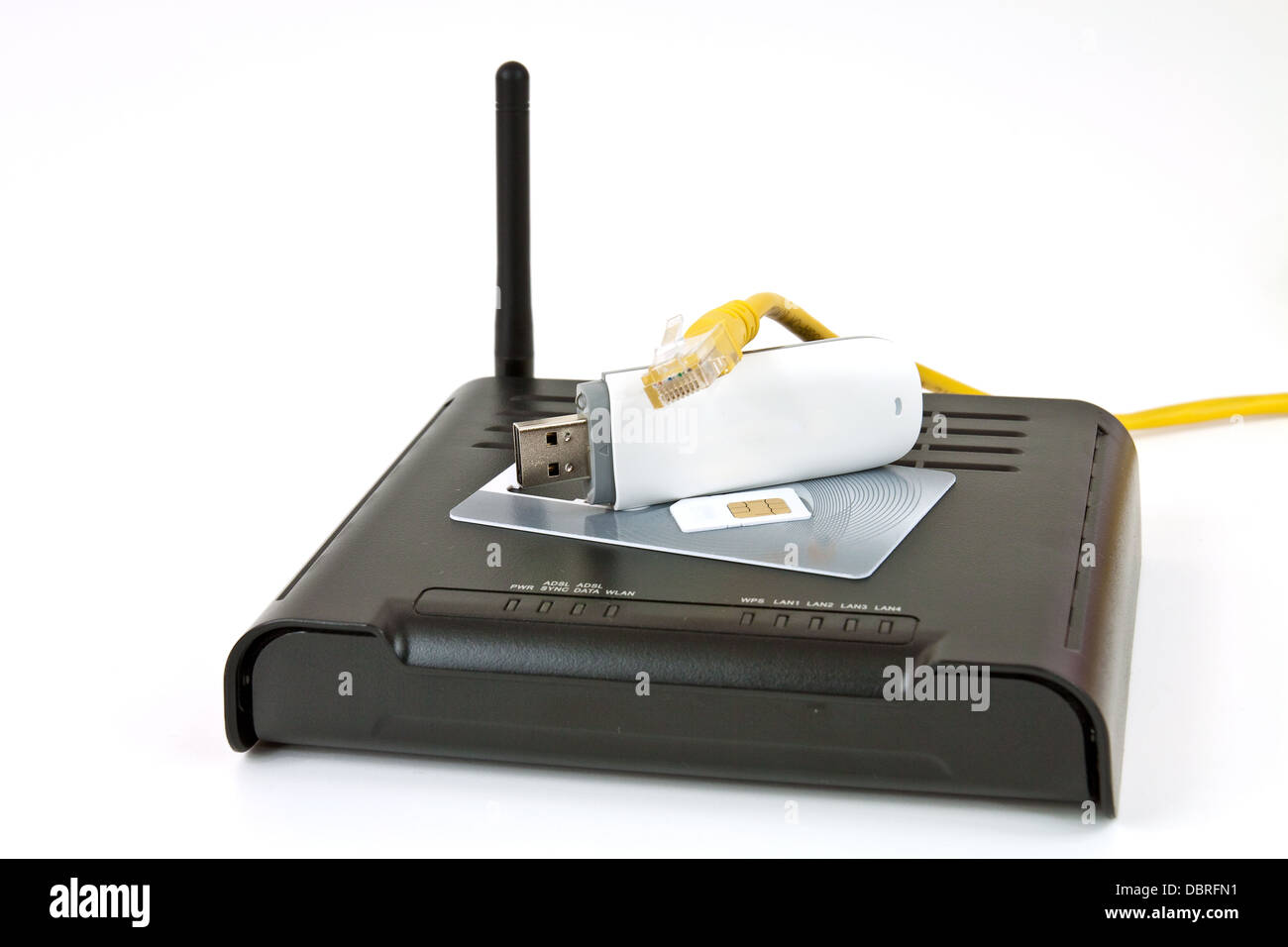 Wireless modem on the ADSL modem on a white background Stock Photo - Alamy